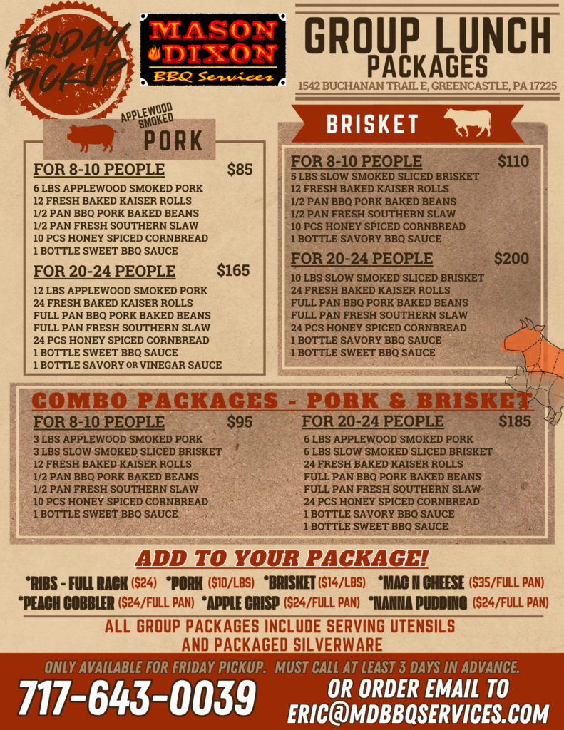 Group Lunch Packages - Mason Dixon BBQ Services